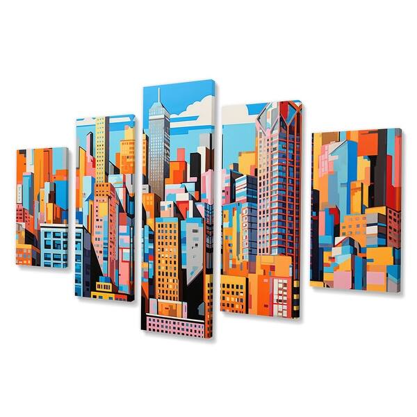 Designart "Pop Art Chicago Cityscape II" Cityscapes Multipanel Canvas Print set - Bed Bath ...